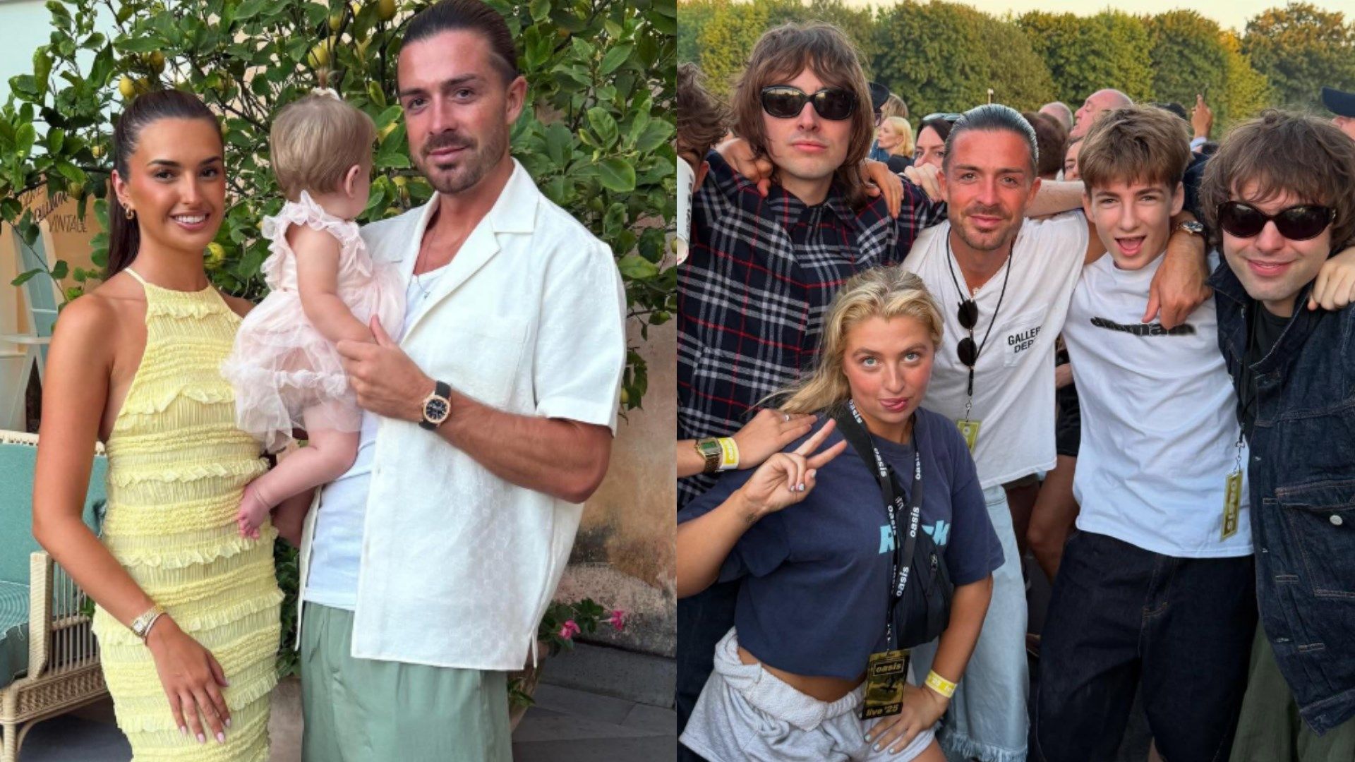 Jack Grealish poses with girlfriend Sasha Attwood & children of Oasis icons Noel & Liam ...